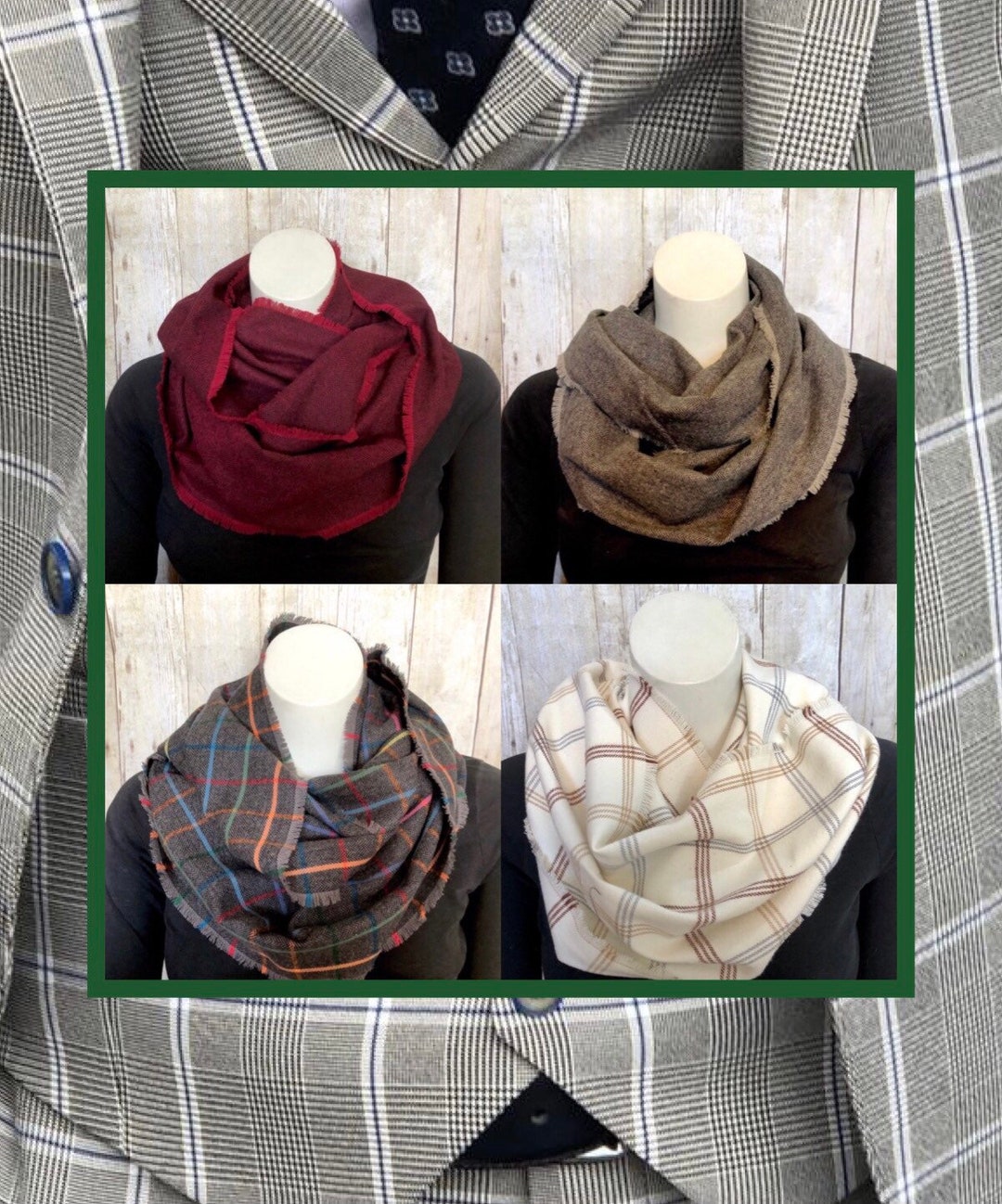 Suiting Plaids, Fringed Flannel Infinity Scarf, Herringbone Plaid ...