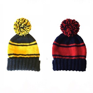 Instant Download Knitting Pattern, Old School Striped Pom Pom Beanie ...