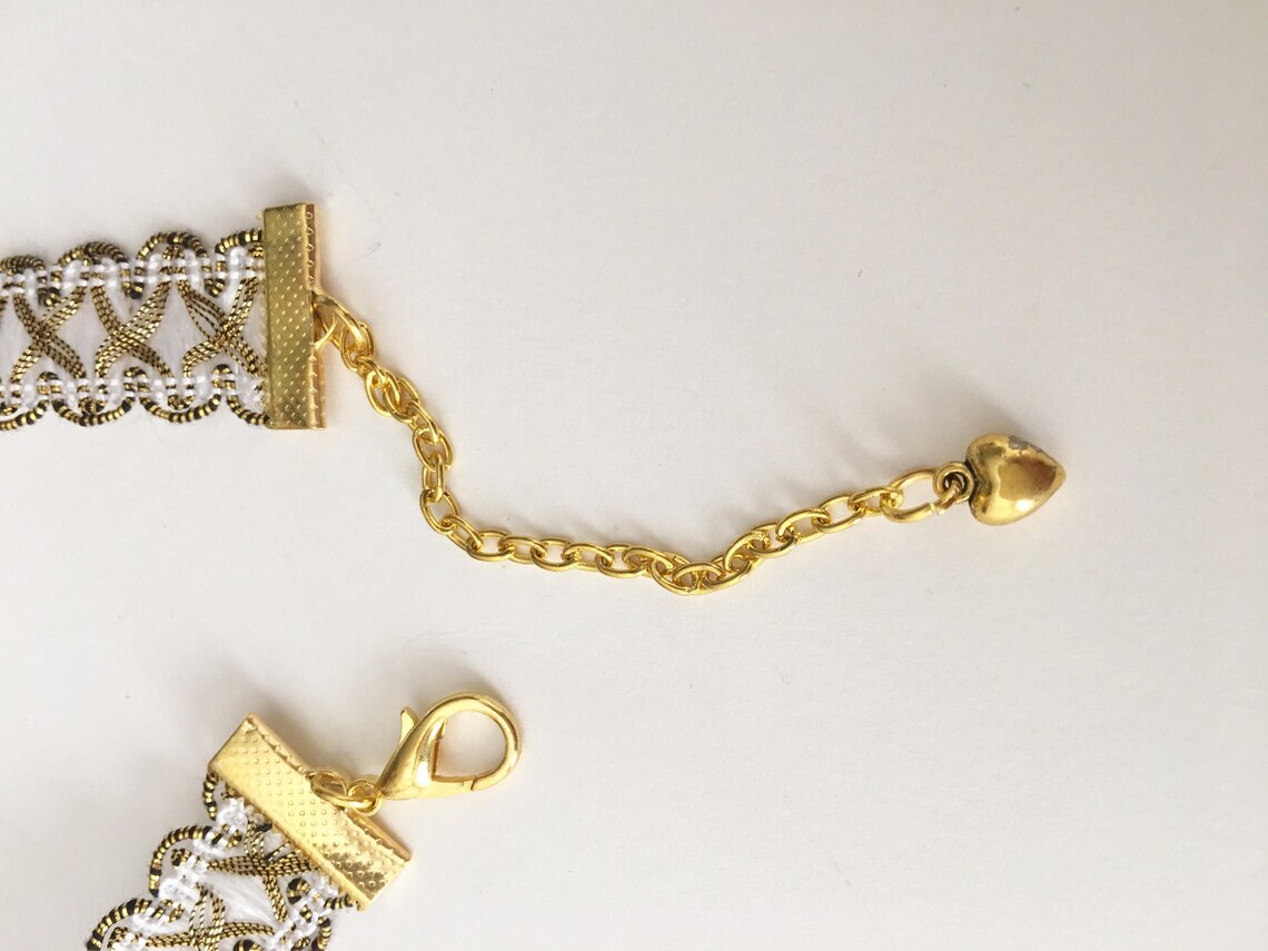 Gold and White Ribbon Choker Necklace, Boho Choker, Festival Jewelry ...