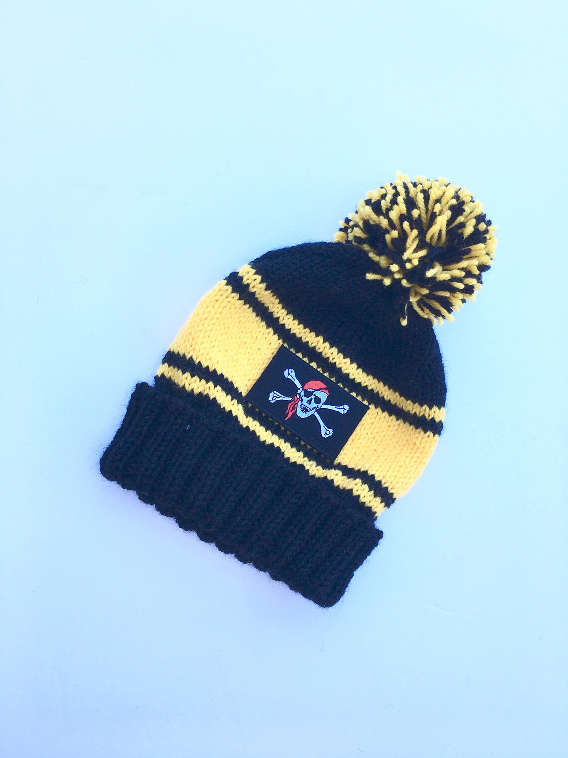 Instant Download Knitting Pattern, Old School Striped Pom Pom Beanie ...