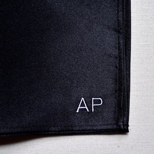 Pocket Squares Black Satin/silk/pocket Square With Monogram/pocket ...