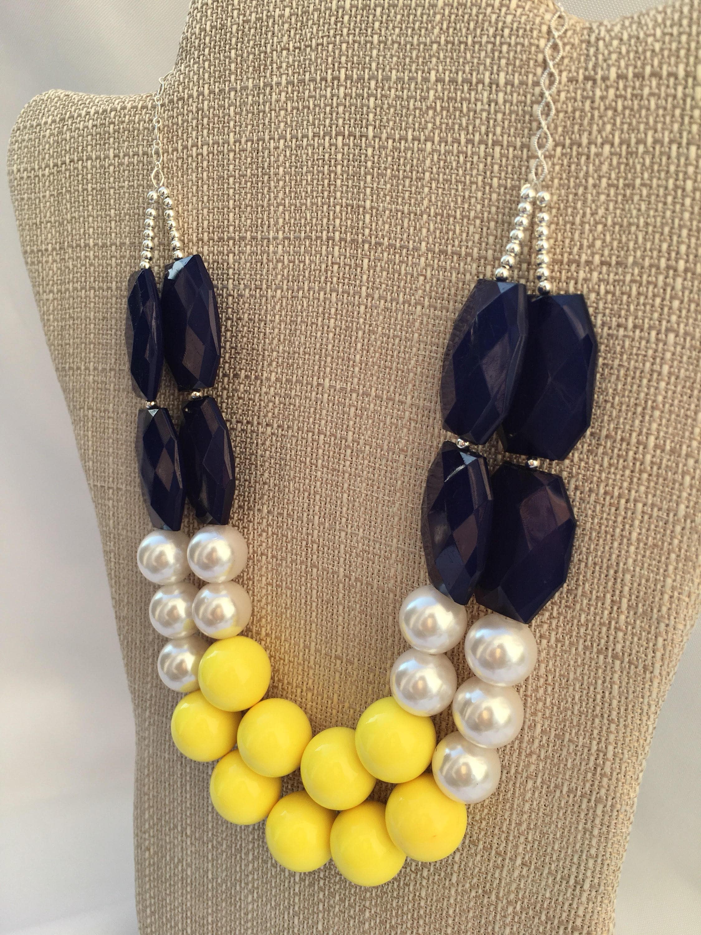 Yellow Blue Necklace Yellow Navy White Necklace Bib - Etsy
