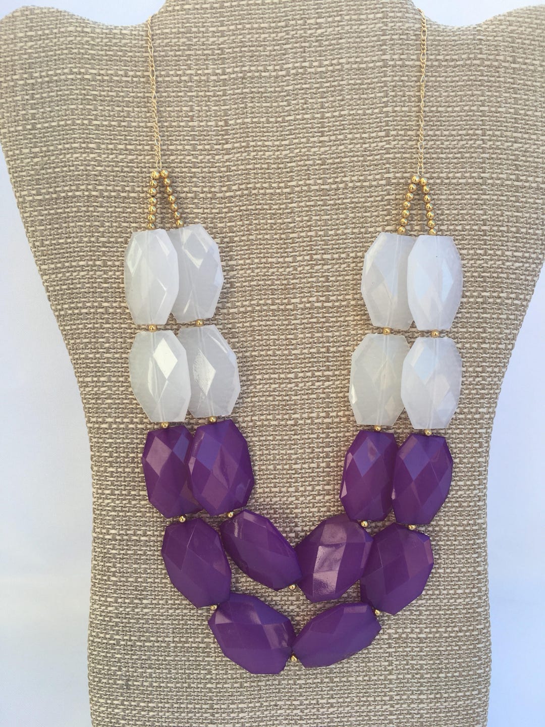 Purple White Statement Necklace Purple White Bib Necklace - Etsy