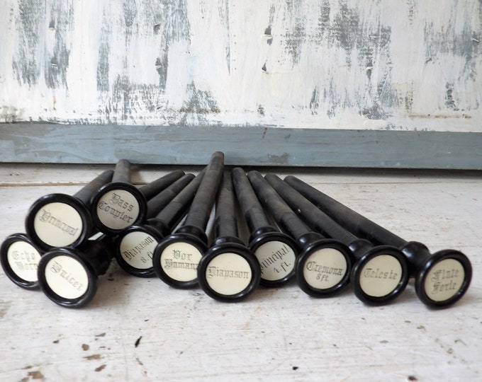 SET 11 Kimball Antique Pump Organ Pulls Wooden Organ Stops Vintage ...