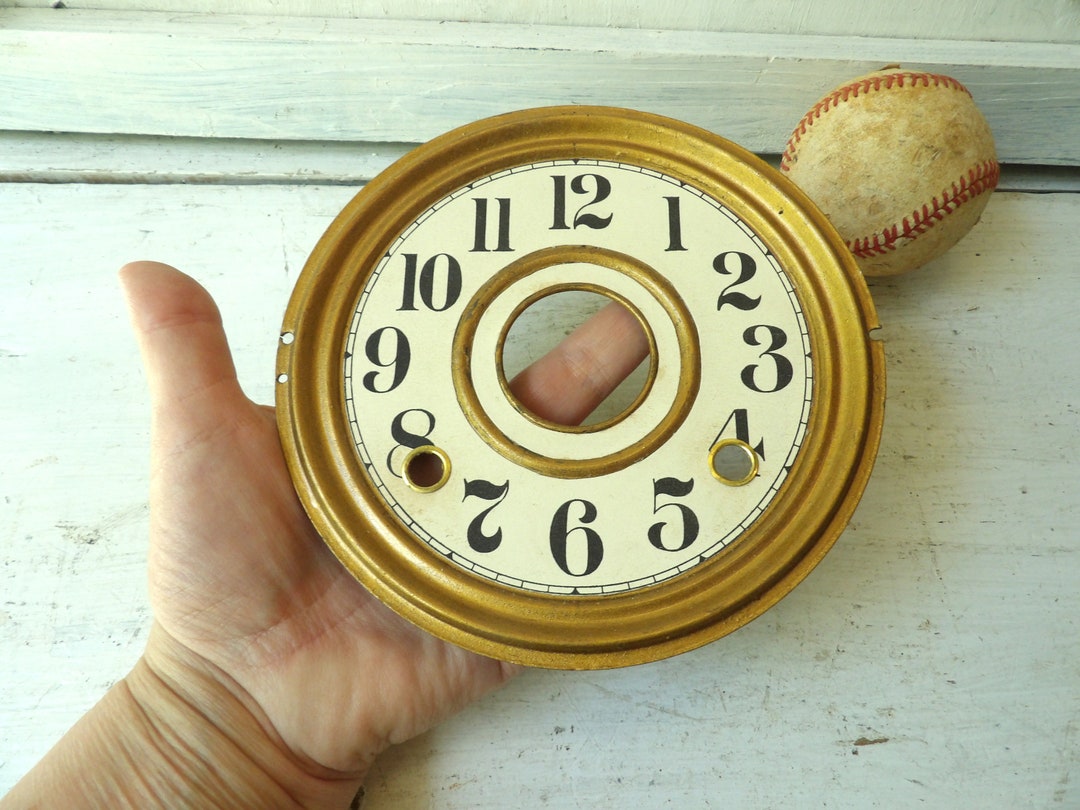 Antique Clock Face , Vintage Card Over Brass Metal 6 1/2 Mantle Clock ...