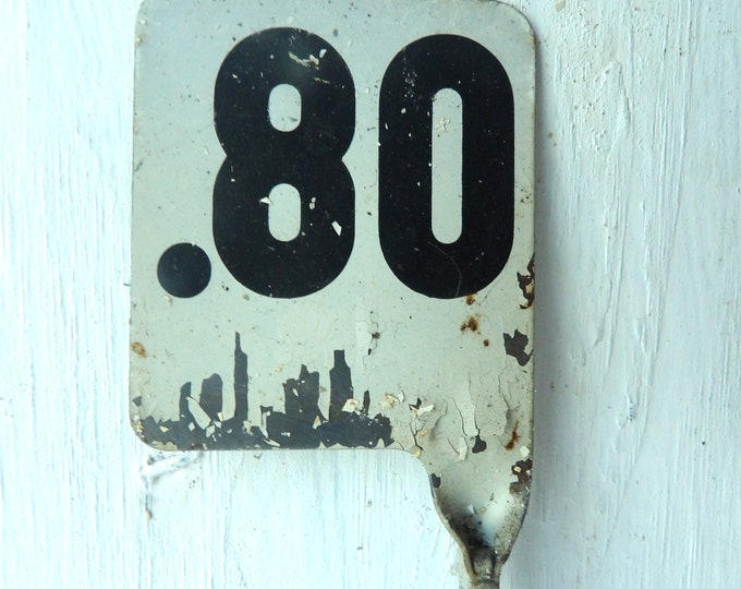 SHABBY Antique Cash Register Flag Number , 80 Cent Vintage Metal White ...