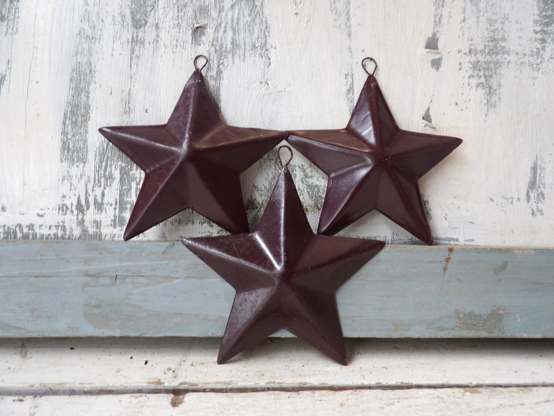 SIX 3.5 Inch Metal Stars Maroon Burgundy-brown Tin 3D Stars Barn Stars ...