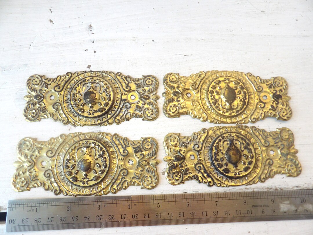4 Vintage or Antique Pull Handle Back Plates Backplates , Stamped ...