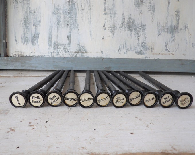 SET 11 Antique Pump Organ Pulls Wooden Organ Stops Vintage Musical ...