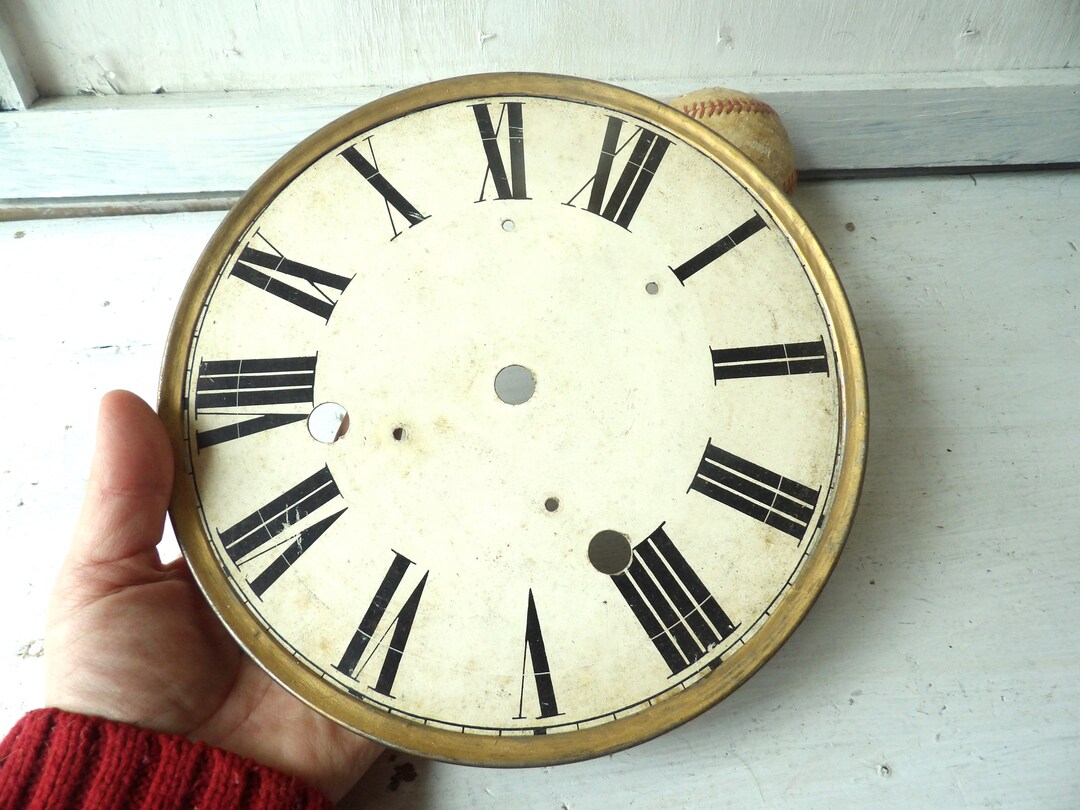 Shabby Vintage Clock Face Paper Card Over Metal Clockface 8.5 Inch ...