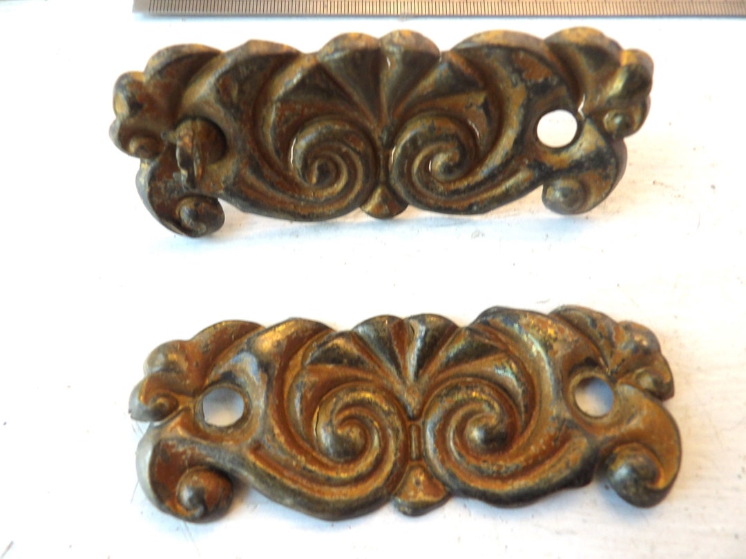 2 Antique Pull Handle Back Plates Backplates , Stamped Pressed Metal ...