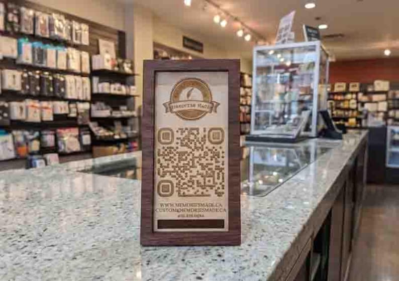 Custom Engraved Wooden QR Code Sign | Personalized Business Logo | Scan ...