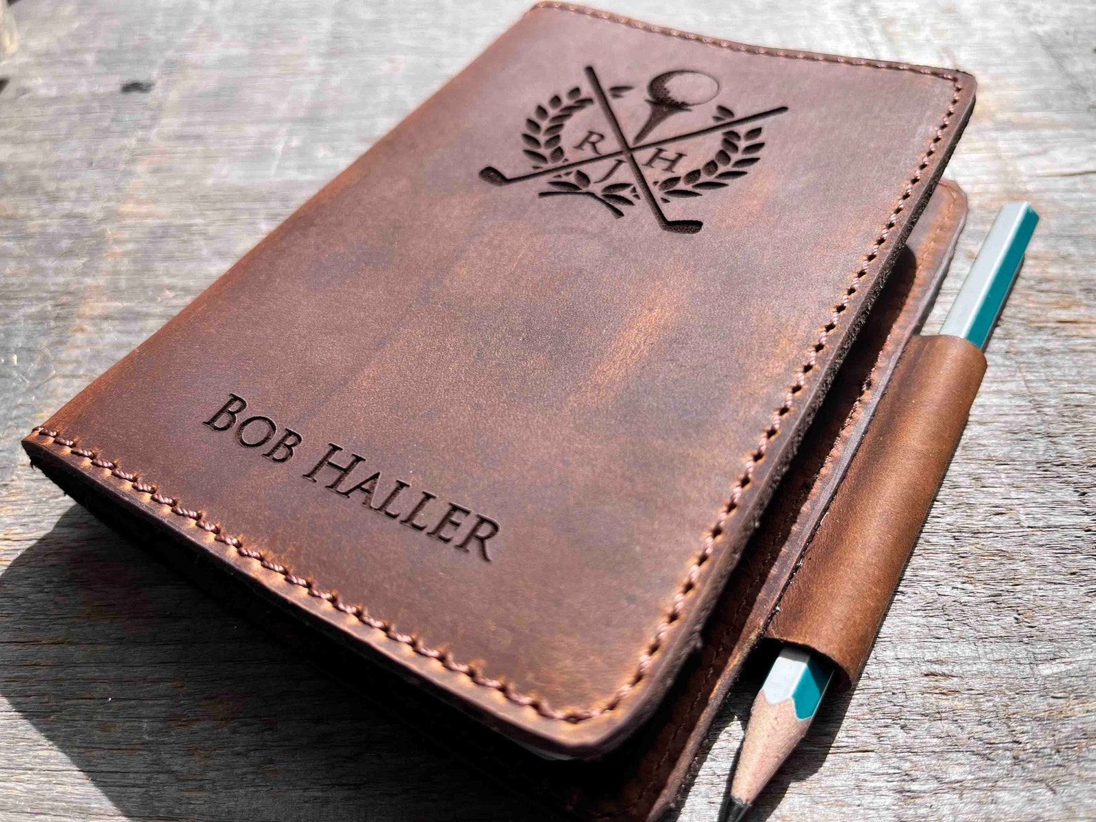 Re-fillable Engraved Leather Golf Log, Personalized, Diary, Notebook ...