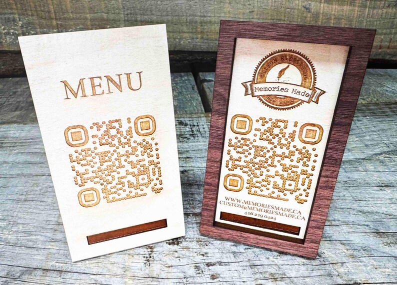 Custom Engraved Wooden QR Code Sign | Personalized Business Logo | Scan ...
