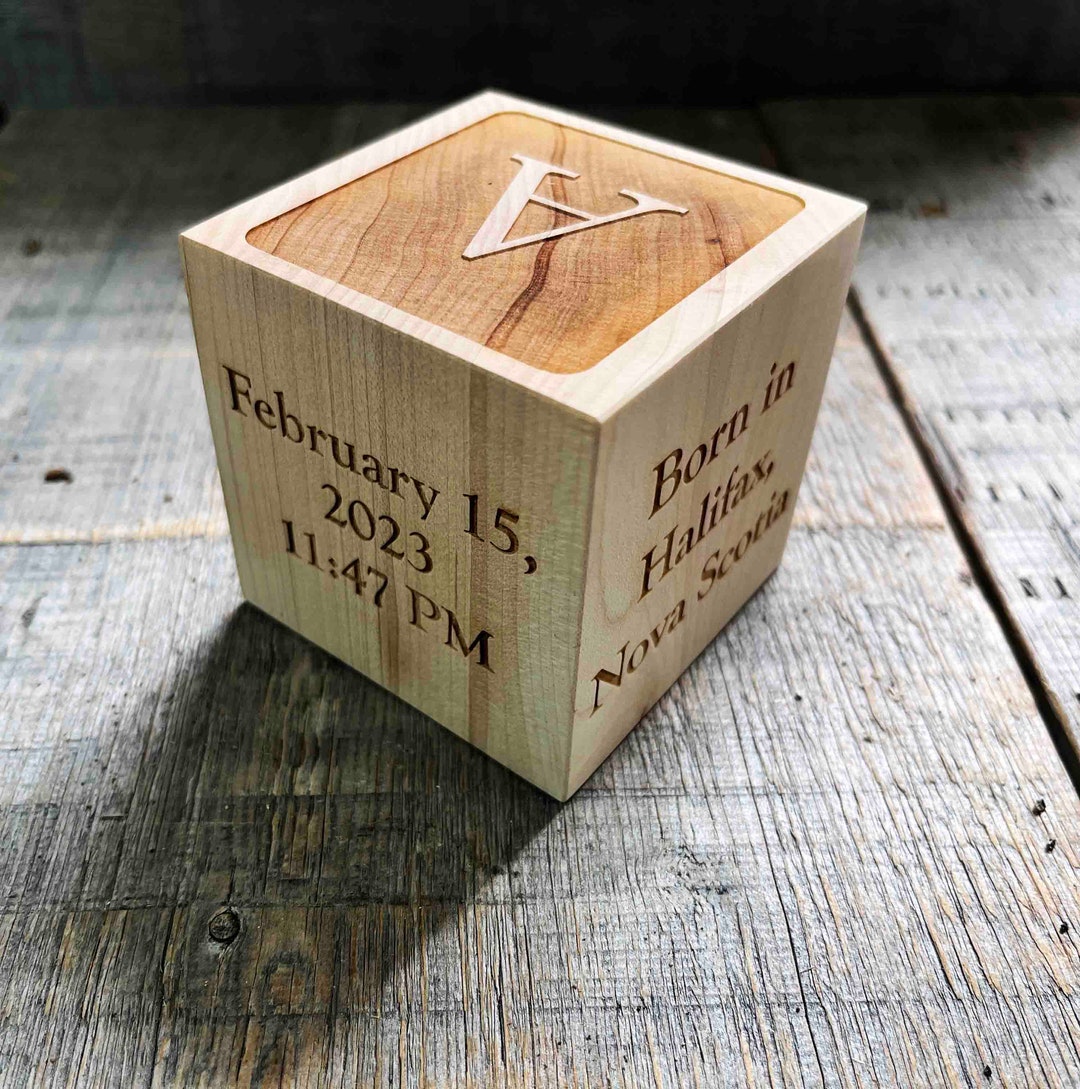 Personalized Wooden Baby Blocks, Solid Hard Maple Christening Block ...