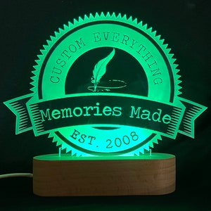 Logo Graphic Text Engraved Custom LED Light Sign, 7 Colors Personalized ...