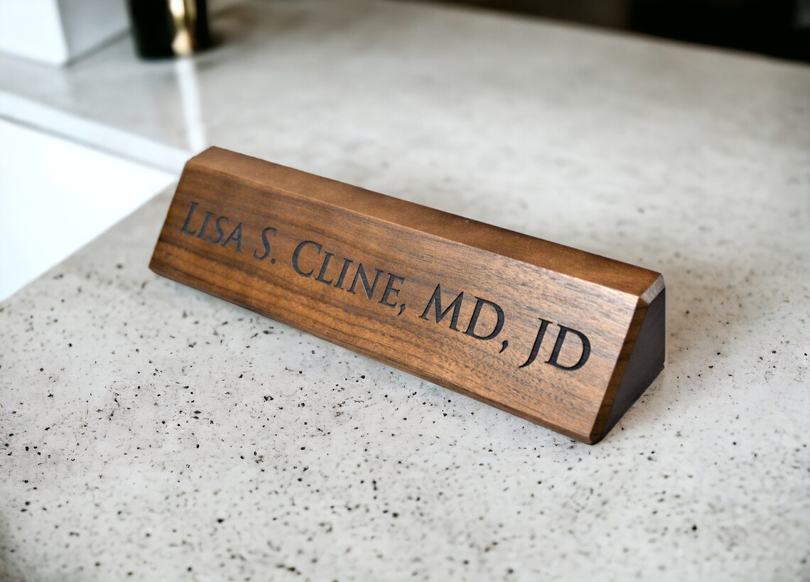 Personalized Wooden Desk Name Plates 10 Inch Solid Walnut Wood, Custom ...