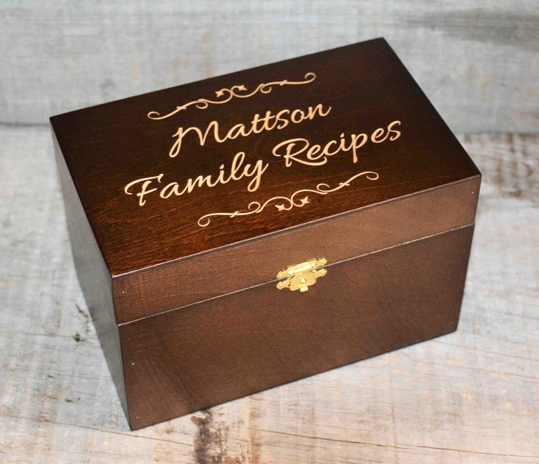 Custom Engrved Wooden Recipe Box. Walnut Stain Wood Box Personalized ...
