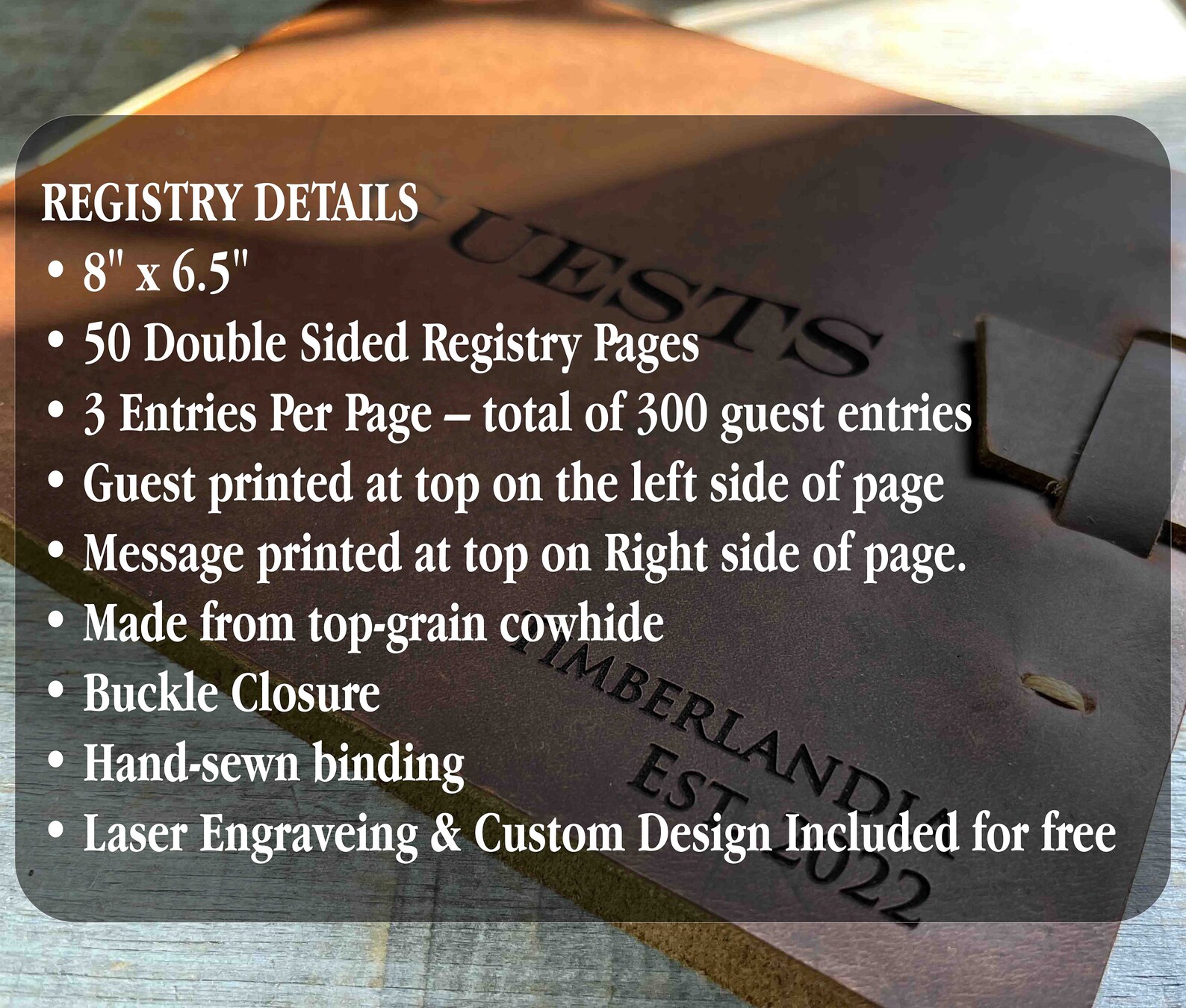 Guest Registry, Engraved Leather, Wedding Registry, Personalized, Guest ...
