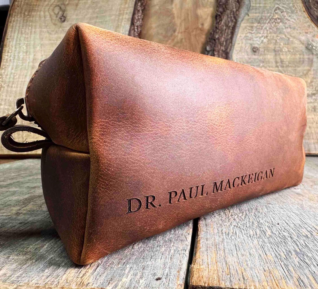 Custom Engraved Leather Dopp Kit – Personalized Toiletry Bag for Men ...
