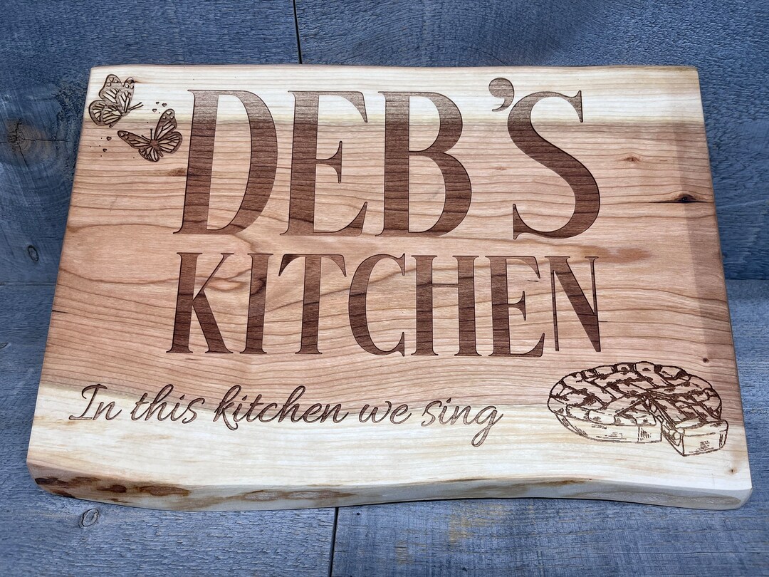 Cherry Wood Signs Live Edge Laser Engraved Personalized Custom Wall Art ...