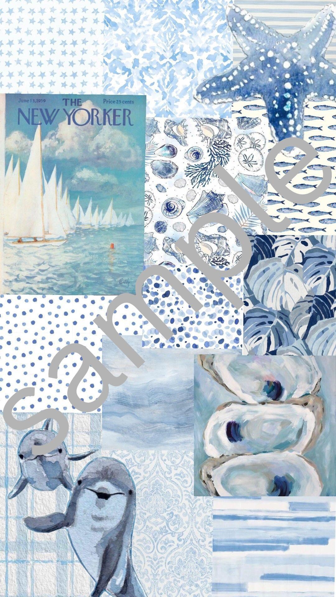 New York Blue Ocean Themed Collage Wallpaper - Etsy