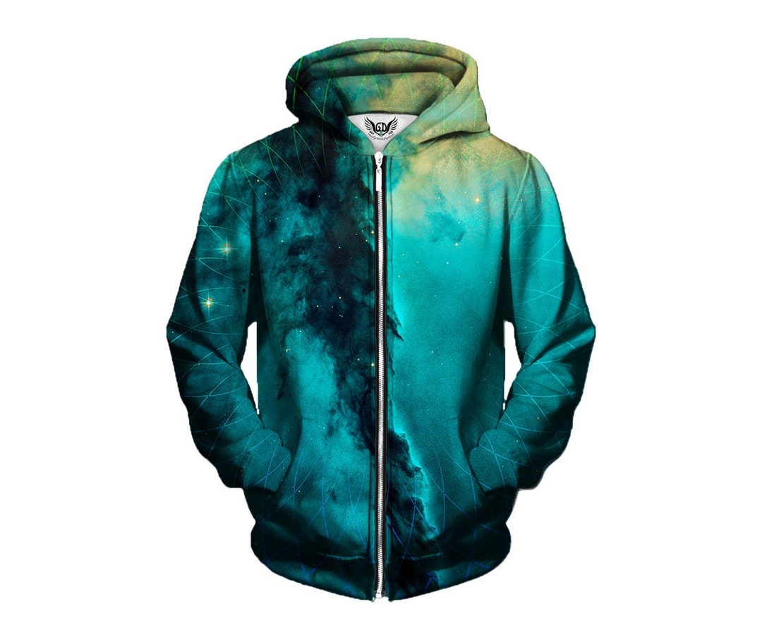 Geometric Outer Space Art Zip-up Hoodie Trippy Nebula All Over Print ...