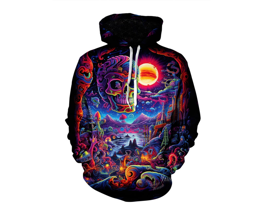 Galactic Dreams Skull Pullover Hoodie Cosmic Vibrant Landscape Mystical ...