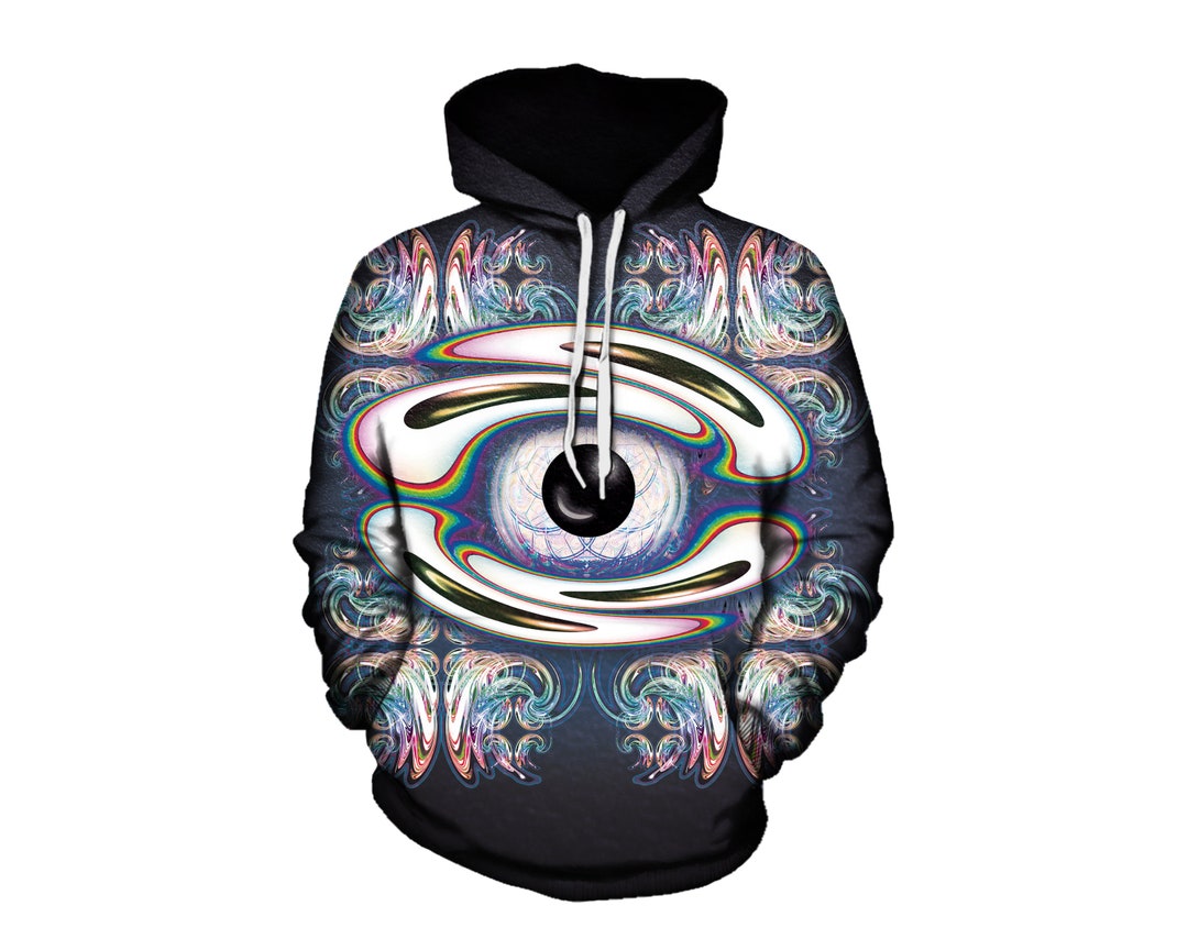 Trippy Eyeball Printed Hoodie Festival Wear Psychedelic Eye Art Rainbow ...