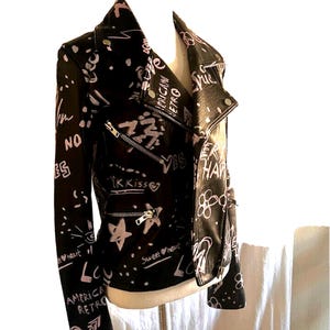 Black Leather Motorcycle Jacket W Graffiti Size M American Retro Brand ...