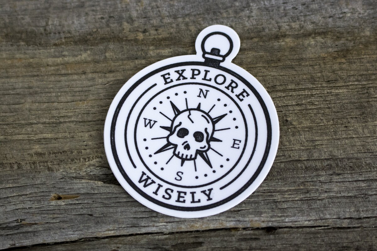 2 Sticker Pack - Skull Compass - Explore Wisely - Etsy