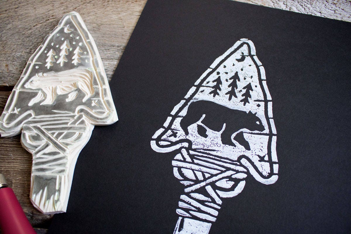 Block Print the Great Black Bear 8.5x11 Art Print - Etsy