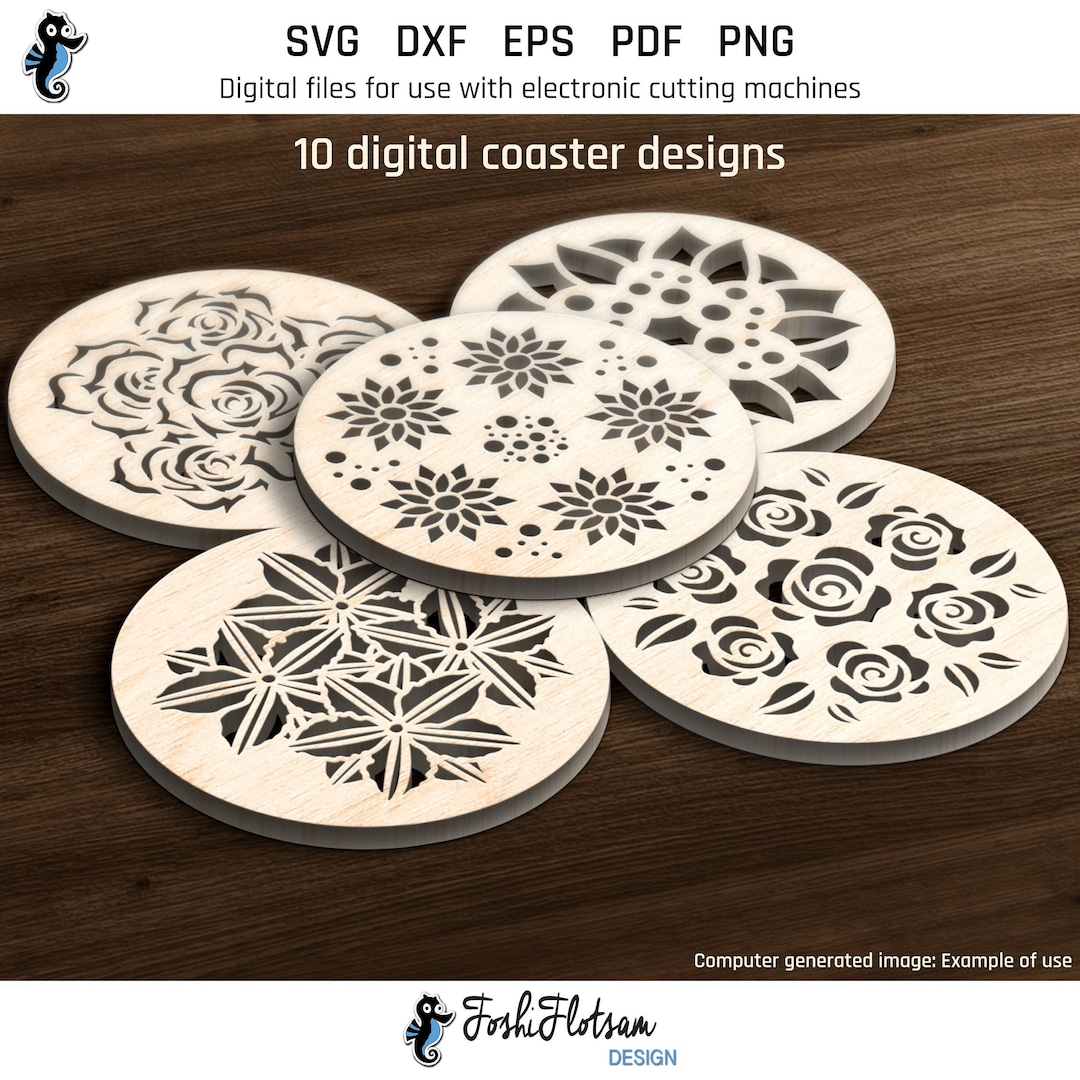10 Coasters SVG, Laser Cut Files, Flower SVG, Laser Cut Coasters ...