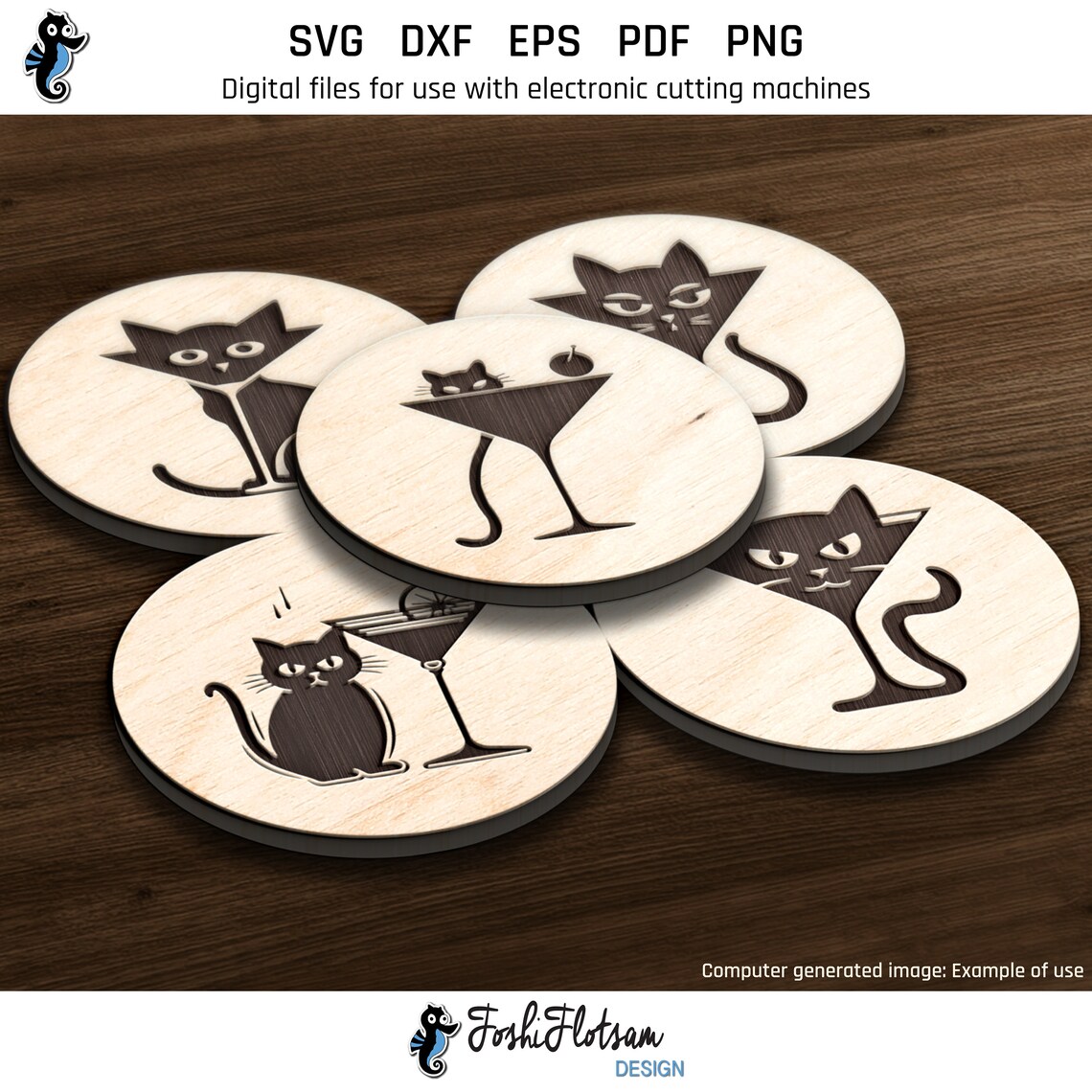 20 Coaster SVG | Laser Cutting | Laser Engrave File, Cat Decor Laser ...