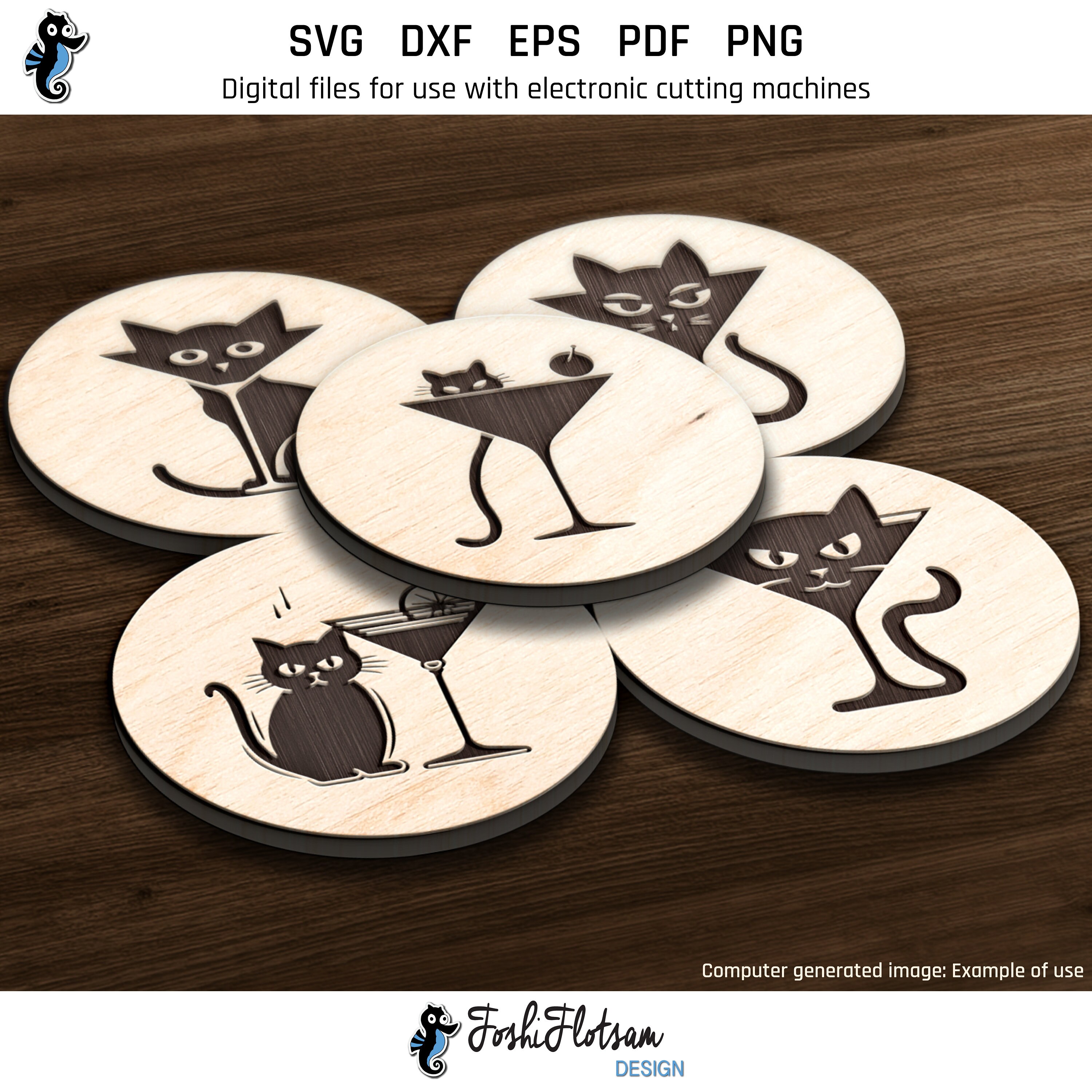 20 Coaster SVG | Laser Cutting | Laser Engrave File, Cat Decor Laser ...
