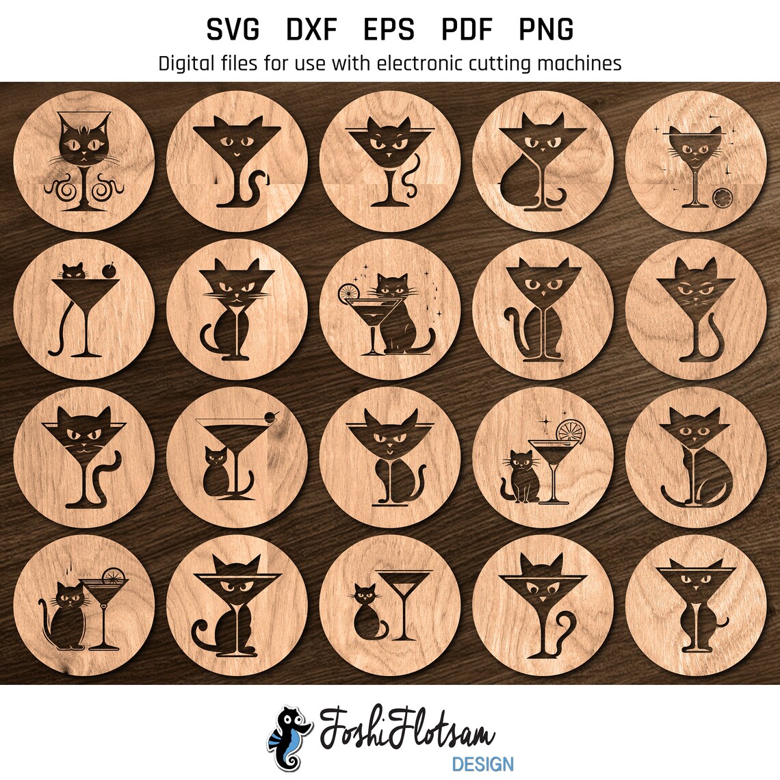 20 Coaster SVG | Laser Cutting | Laser Engrave File, Cat Decor Laser ...