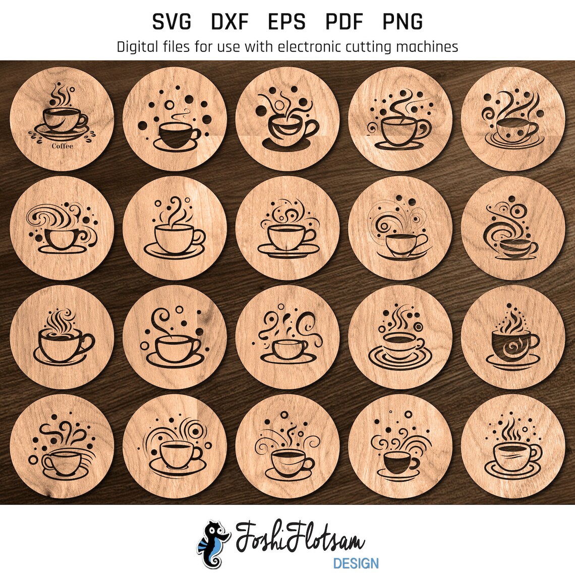 20 Coaster SVG Laser Engrave File Coffee SVG Bundle Glowforge Cut Files ...