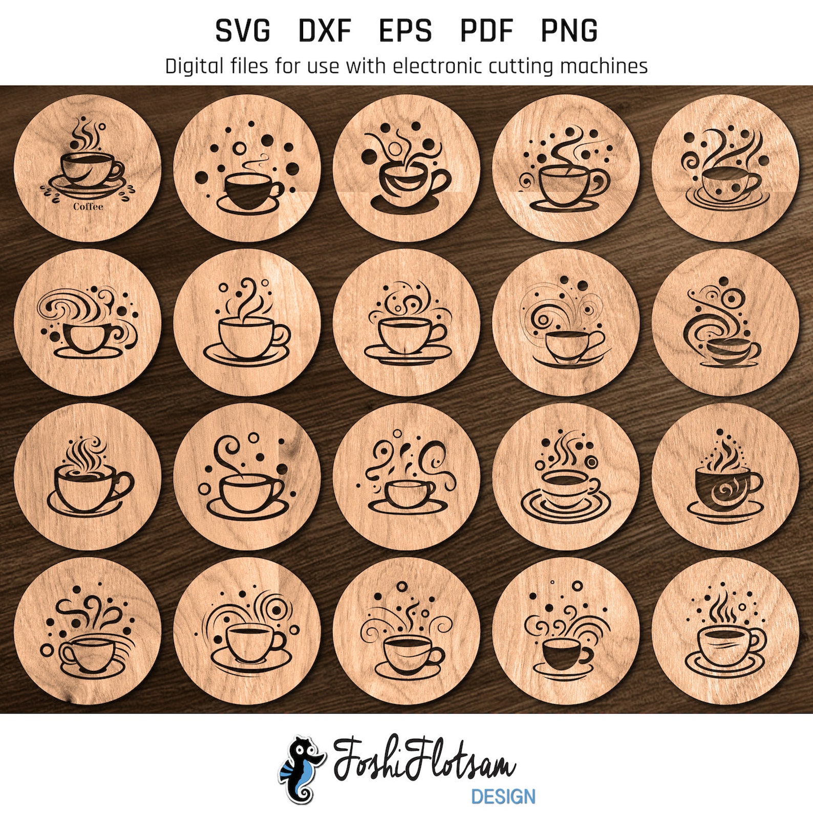 20 Coaster SVG | Laser Engrave File | Coffee SVG Bundle | Glowforge Cut ...