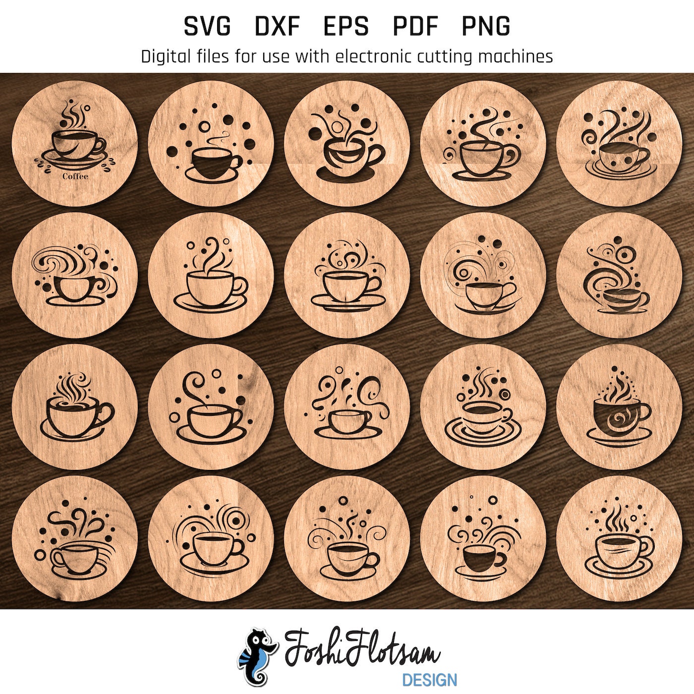 20 Coaster SVG | Laser Engrave File | Coffee SVG Bundle | Glowforge Cut ...