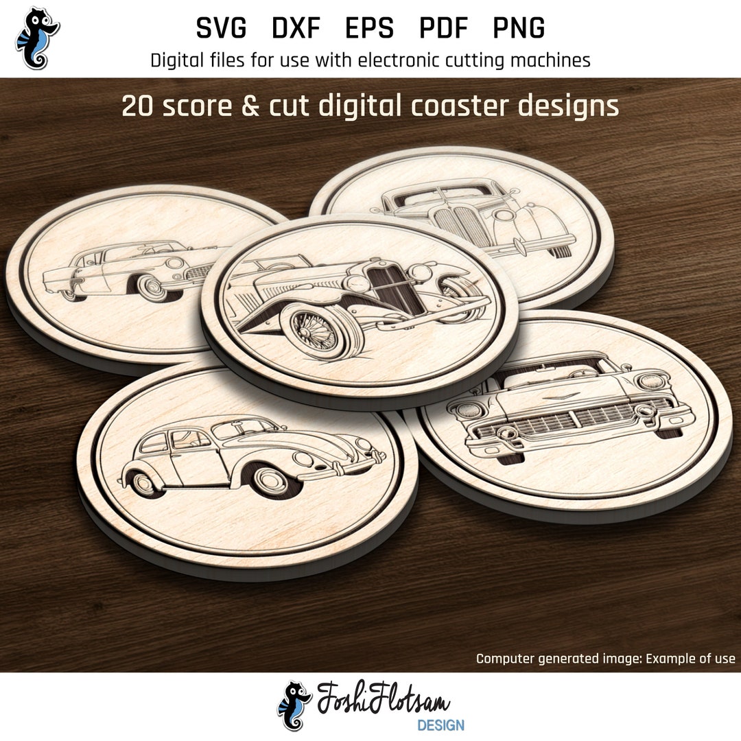 20 Coaster SVG | Laser Engrave File | Retro Car SVG | Glowforge Cut ...