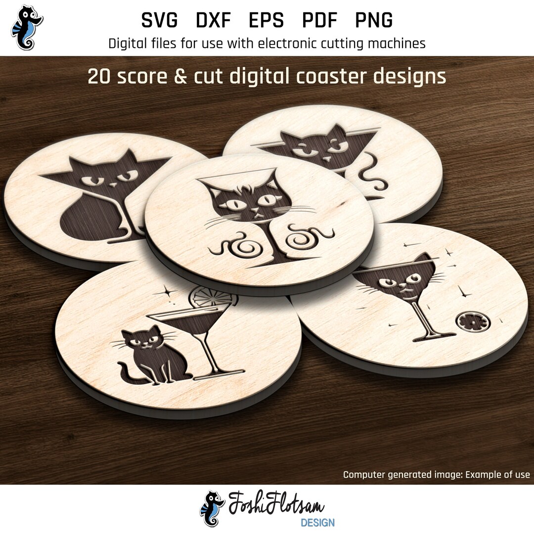 20 Coaster SVG | Laser Cutting | Laser Engrave File, Cat Decor Laser ...