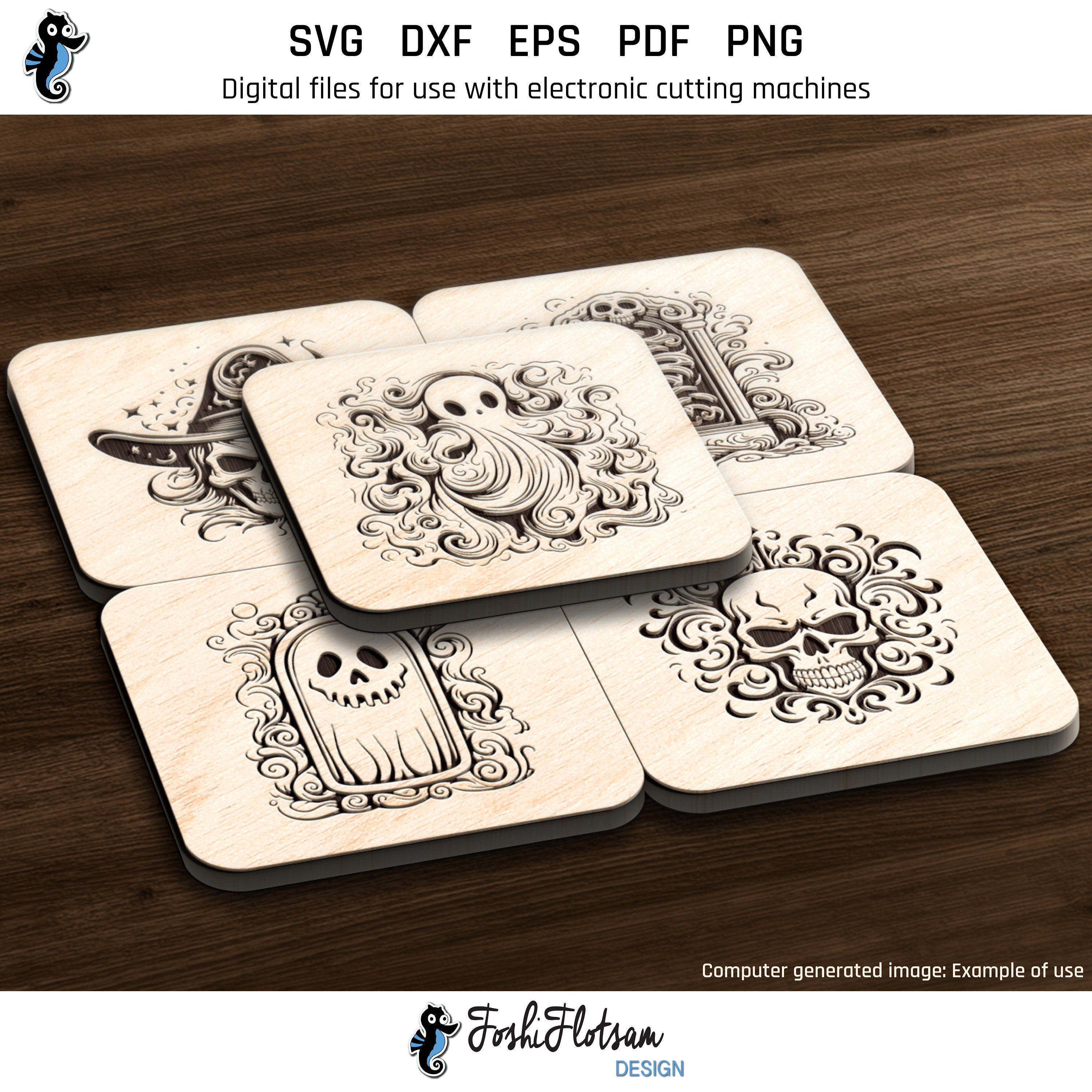 15 Coaster SVG, Laser Engrave File, Laser Cut File, Glowforge Halloween ...