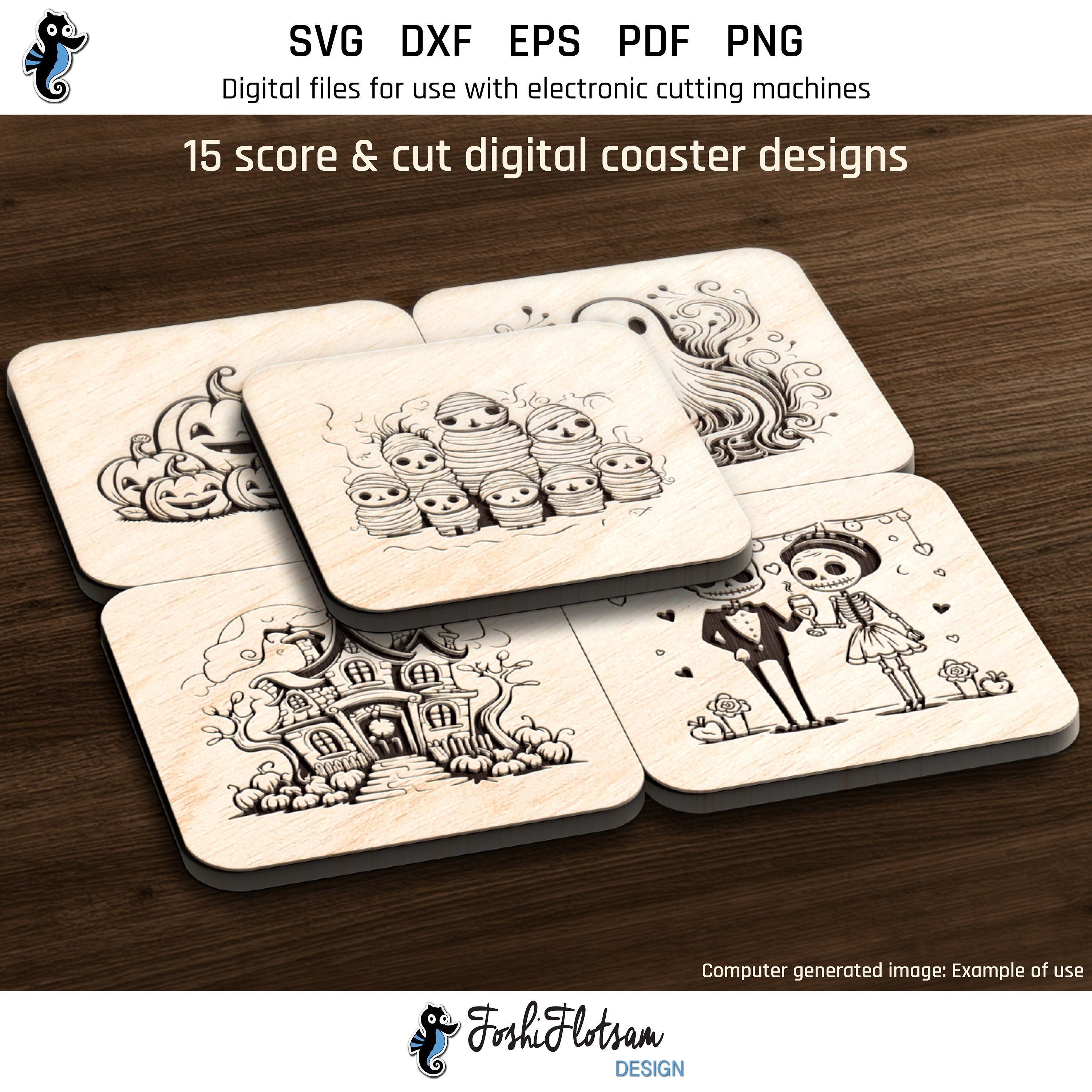 15 Coaster SVG, Laser Engrave File, Laser Cut File, Glowforge Halloween ...