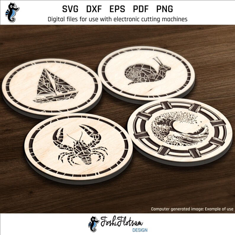 16 Coaster SVG | Laser Cutting, Laser Engrave File, Nautical Theme ...