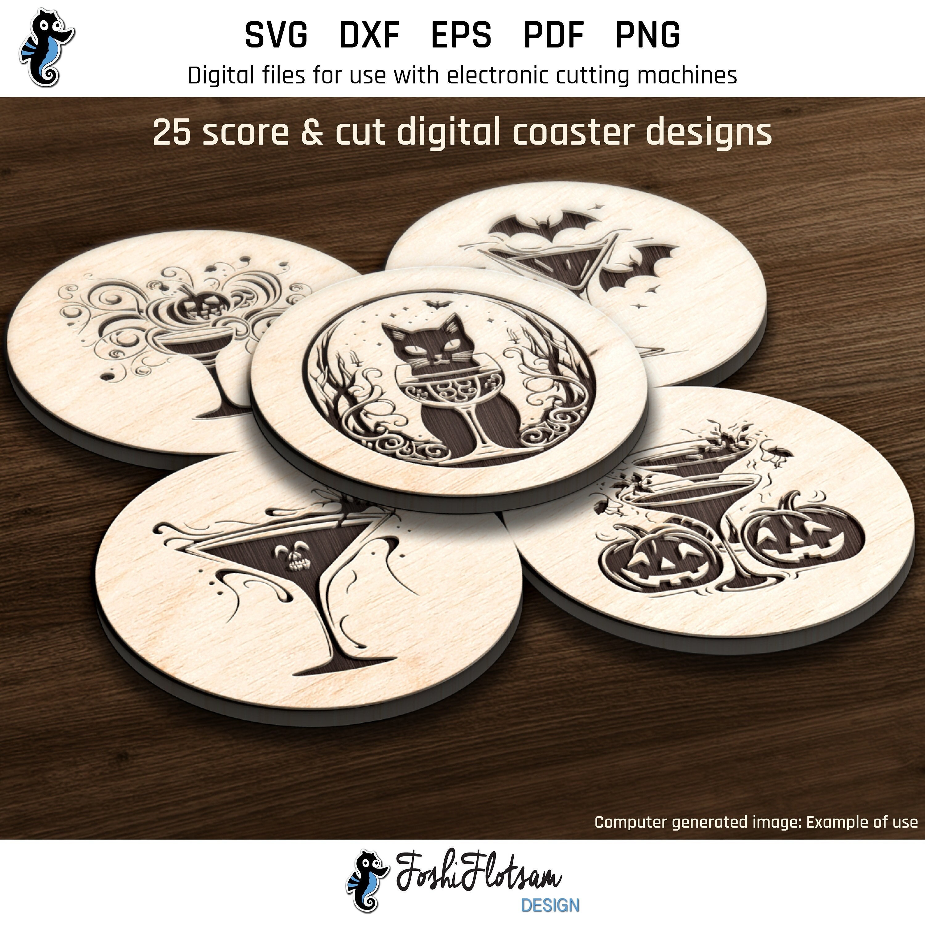 25 Coaster SVG, Laser Engrave File, Laser Cut File, Glowforge Halloween ...