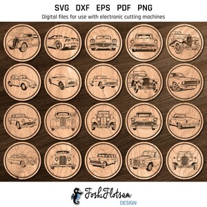 20 Coaster SVG | Laser Engrave File | Retro Car SVG | Glowforge Cut ...