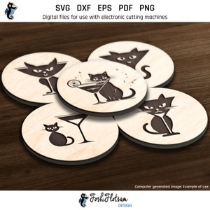 20 Coaster SVG | Laser Cutting | Laser Engrave File, Cat Decor Laser ...