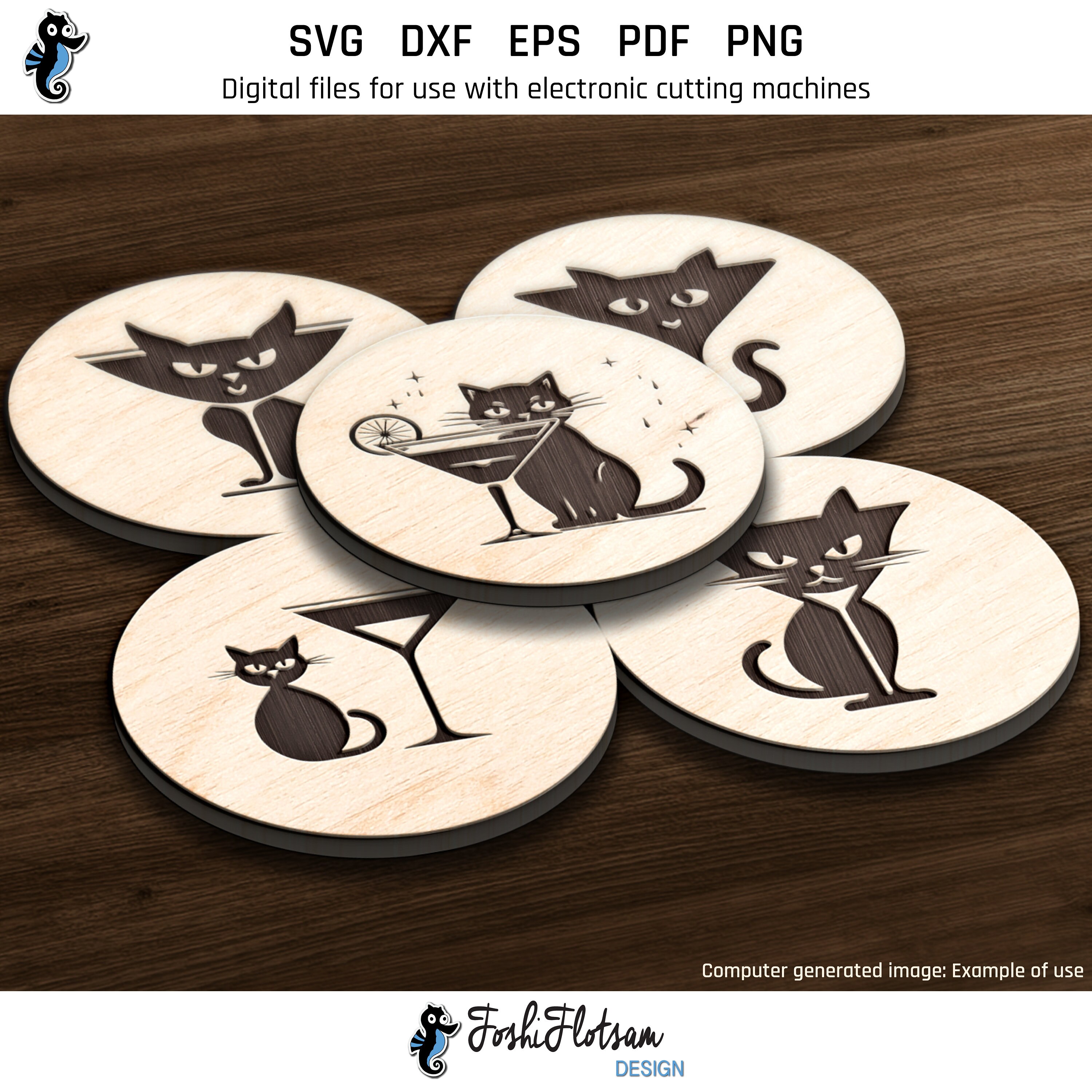 20 Coaster SVG | Laser Cutting | Laser Engrave File, Cat Decor Laser ...
