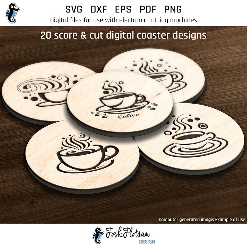 20 Coaster SVG Laser Engrave File Coffee SVG Bundle Glowforge Cut Files ...