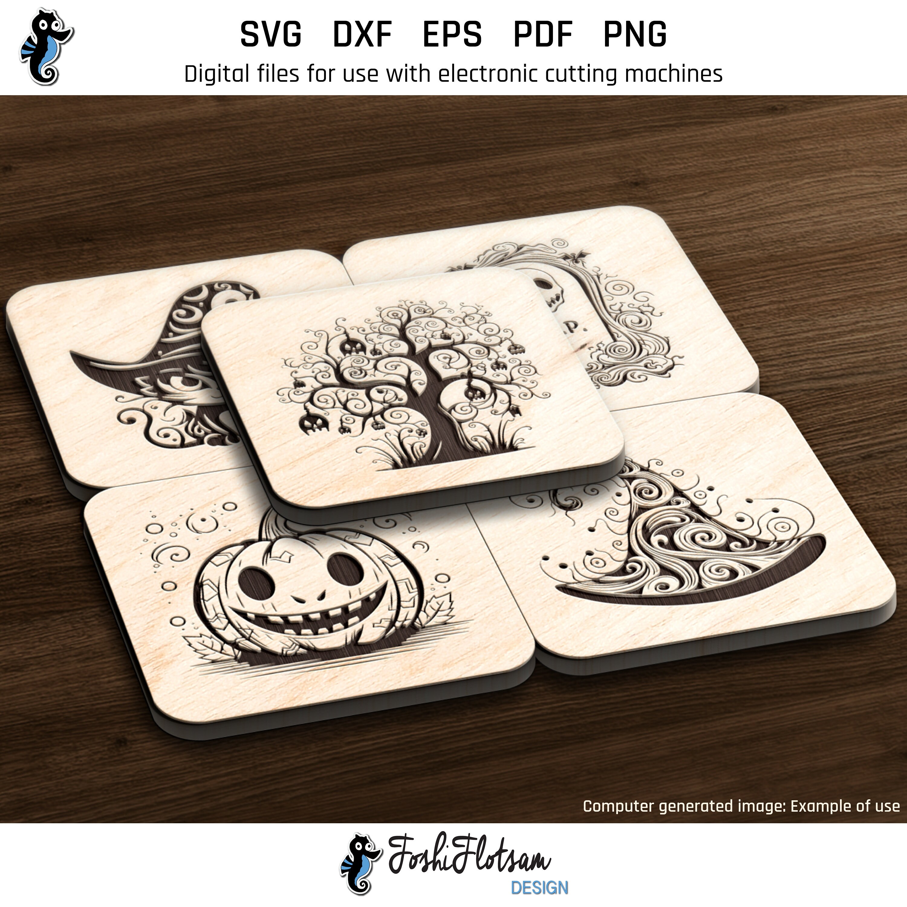 15 Coaster SVG, Laser Engrave File, Laser Cut File, Glowforge Halloween ...